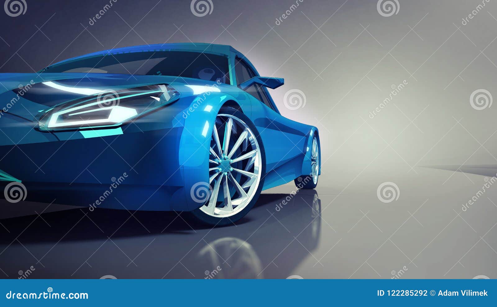 Blue Modern Car Front Closeup on Illuminated Background Stock ...