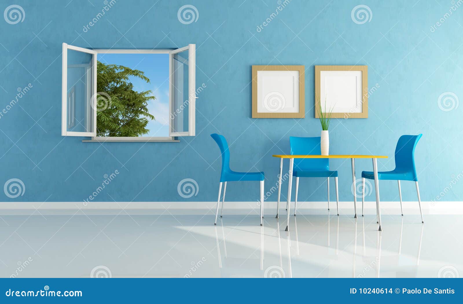 Blue modern dining room stock illustration. Illustration of room - 10240614