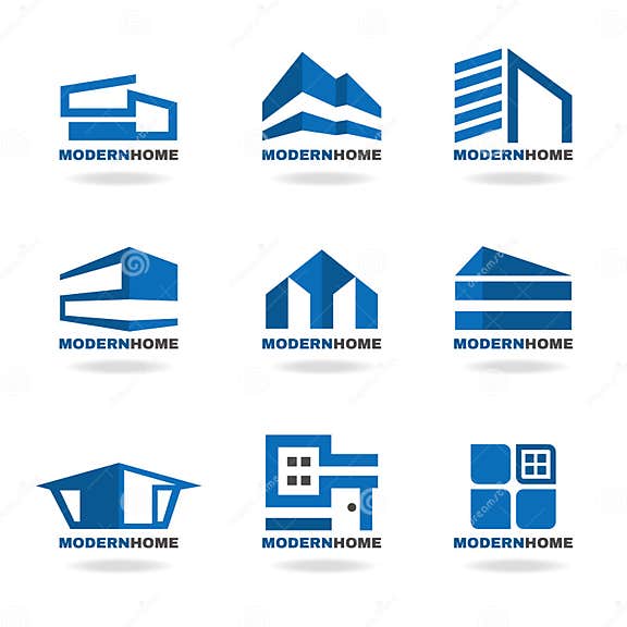 Blue Modern Home Logo Set Vector Design Stock Vector - Illustration of ...