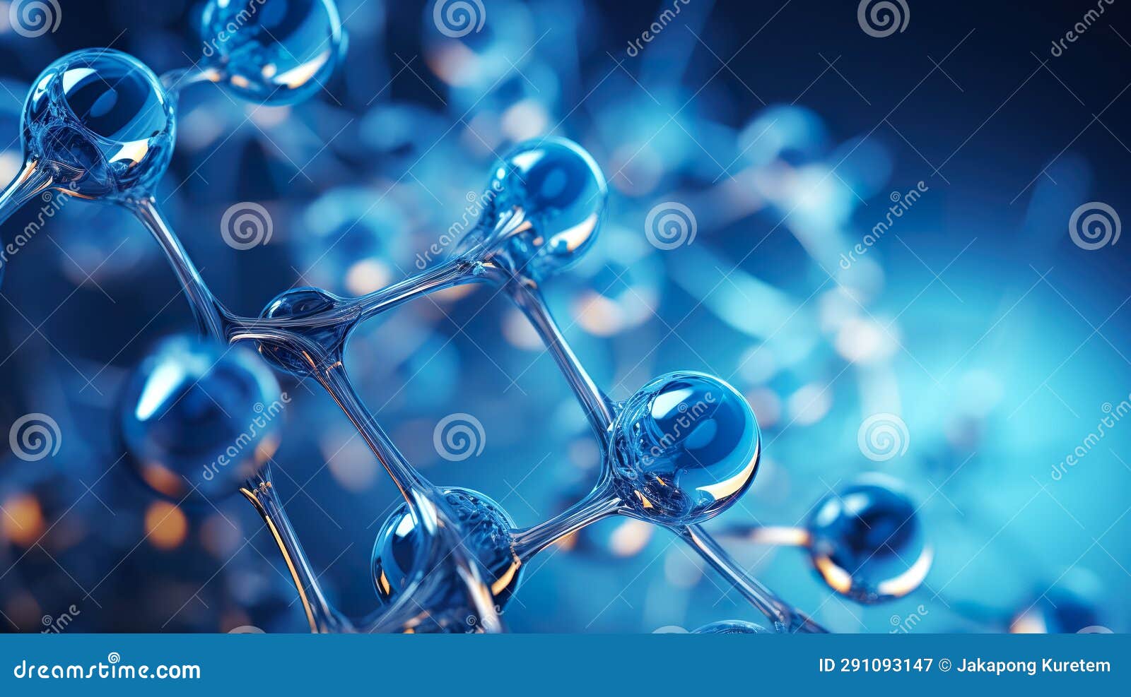 Blue Molecule Atoms Structures on Blue Liquid Serum Background Medical ...