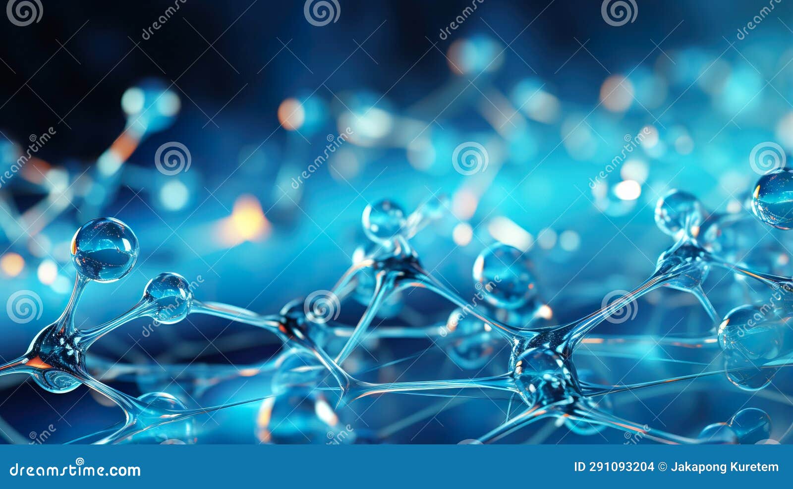 Blue Molecule Atoms Structures on Blue Liquid Serum Background Medical ...