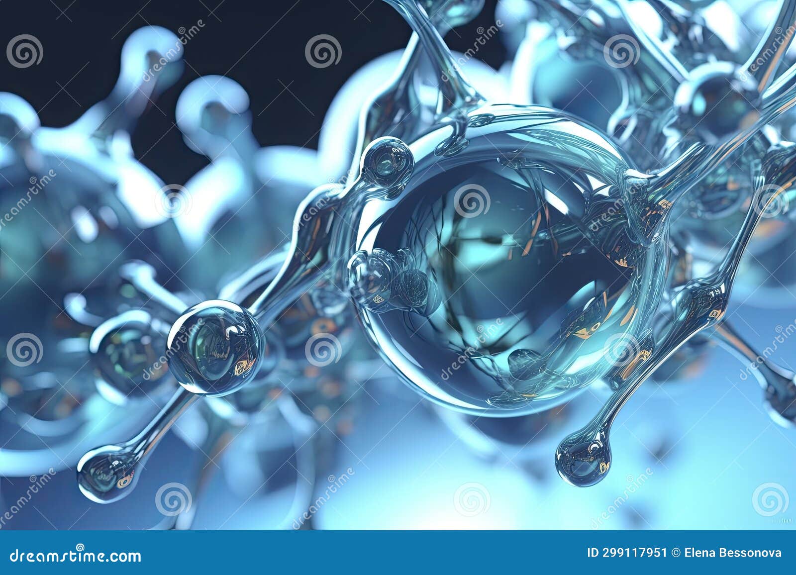 Blue Molecule Atoms Structures on Blue Liquid Serum Background. Stock ...