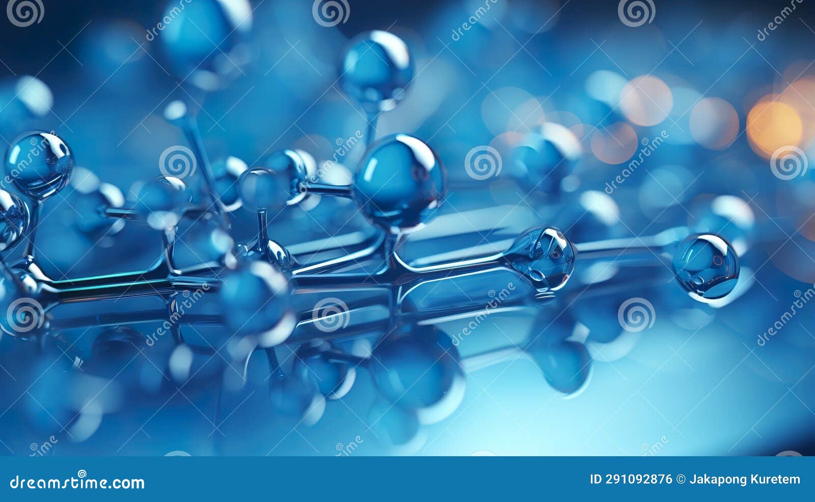 Blue Molecule Atoms Structures on Blue Liquid Serum Background Medical ...
