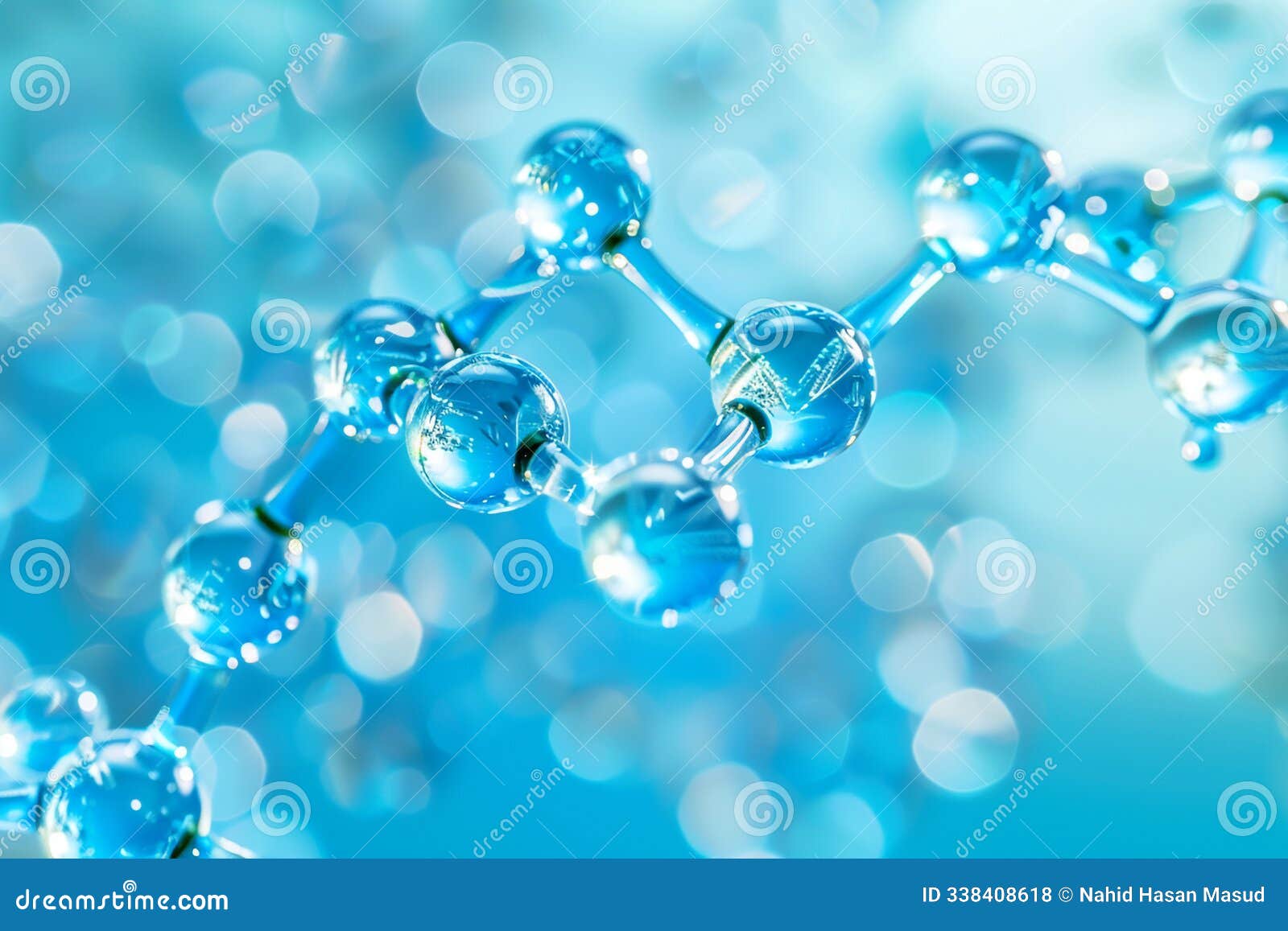 Blue Molecule Atoms Structures on Blue Liquid Serum Background Science ...