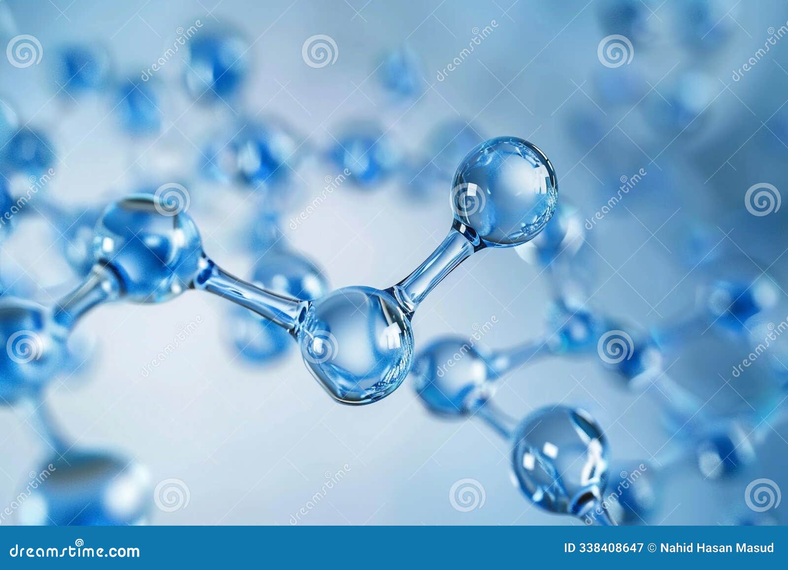 Blue Molecule Atoms Structures on Blue Liquid Serum Background Science ...