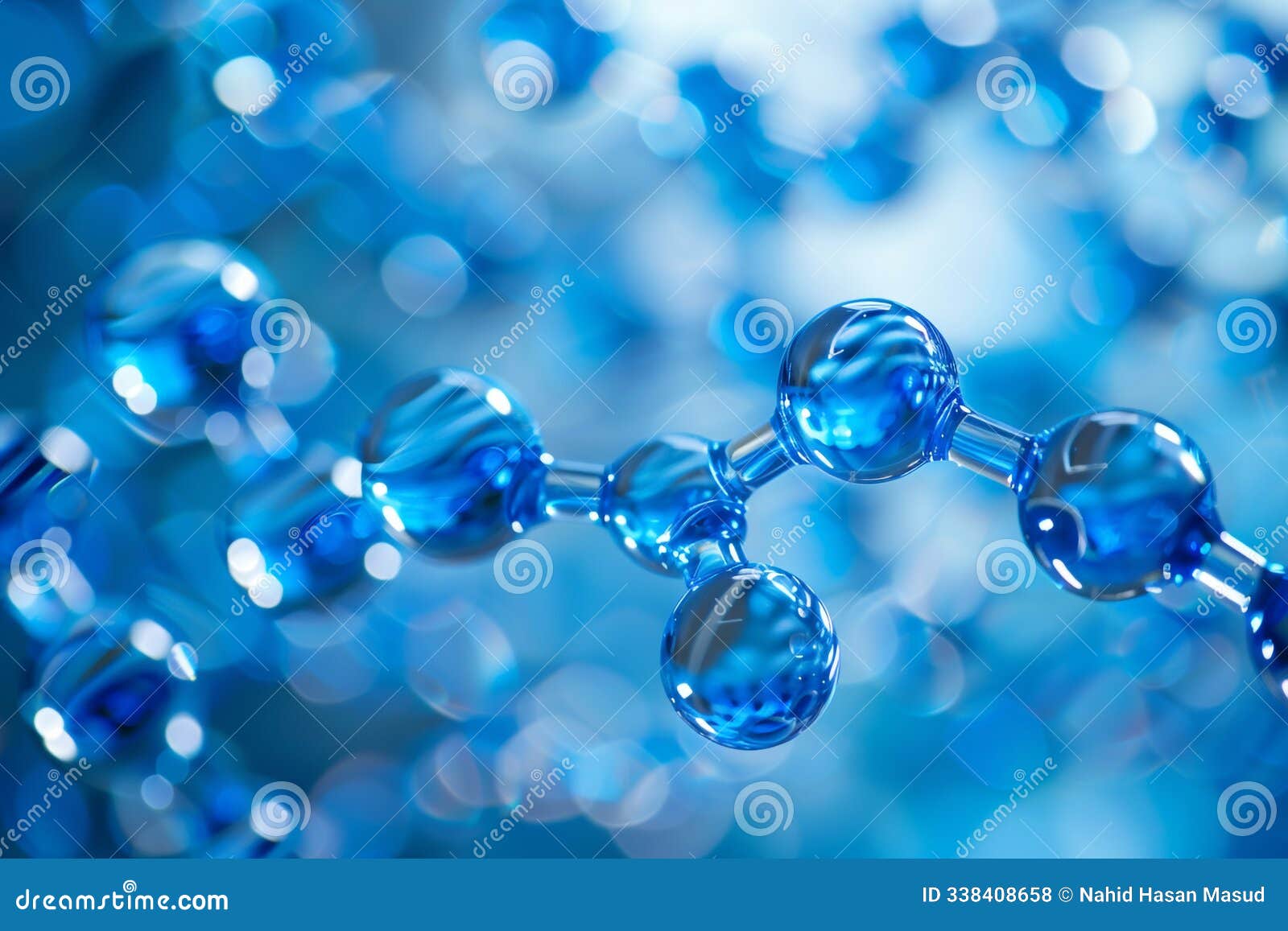 Blue Molecule Atoms Structures on Blue Liquid Serum Background Science ...