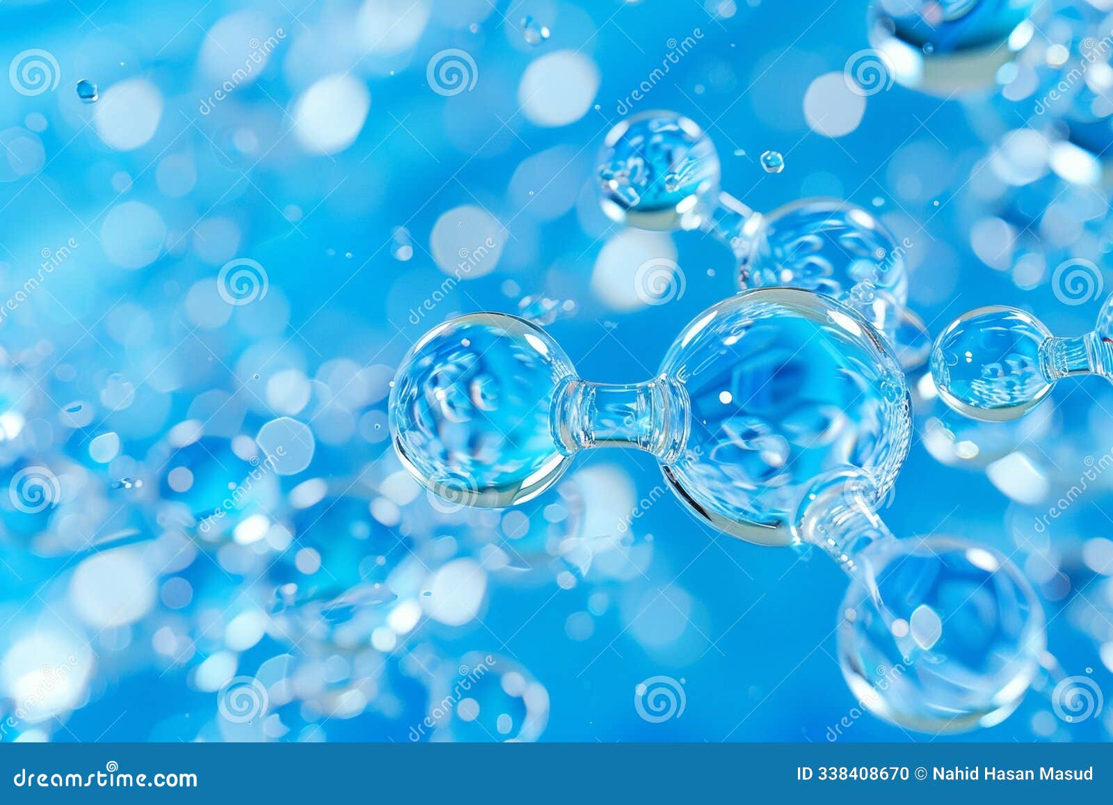 Blue Molecule Atoms Structures on Blue Liquid Serum Background Science ...