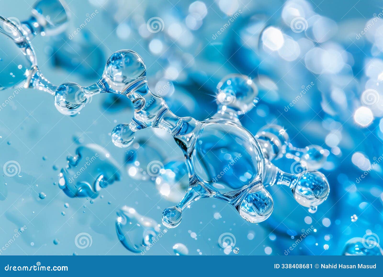 Blue Molecule Atoms Structures on Blue Liquid Serum Background Science ...
