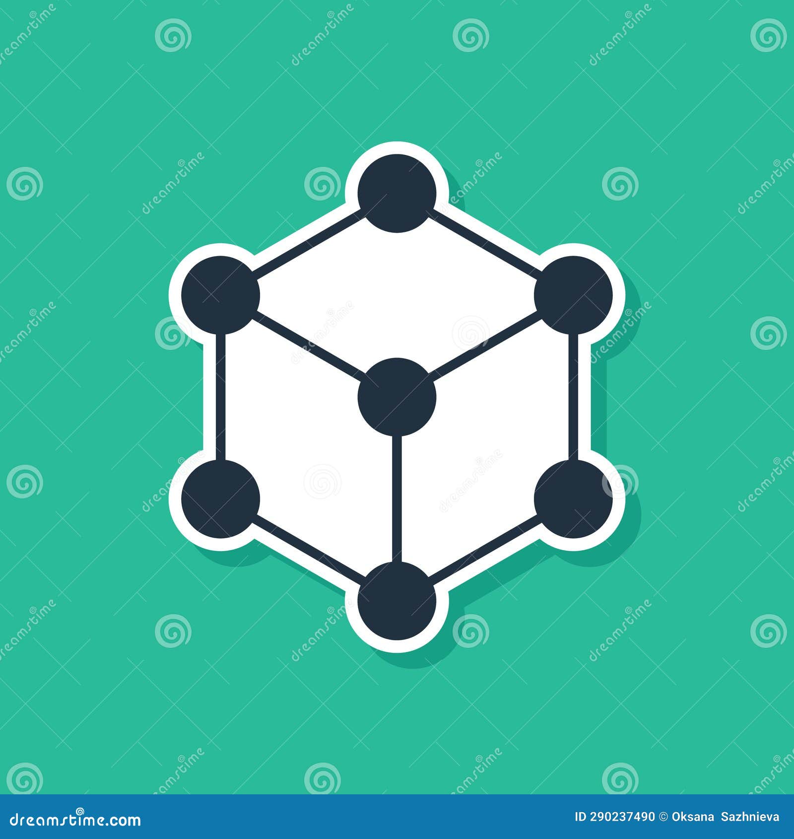 Blue Molecule Icon Isolated on Green Background. Structure of Molecules ...