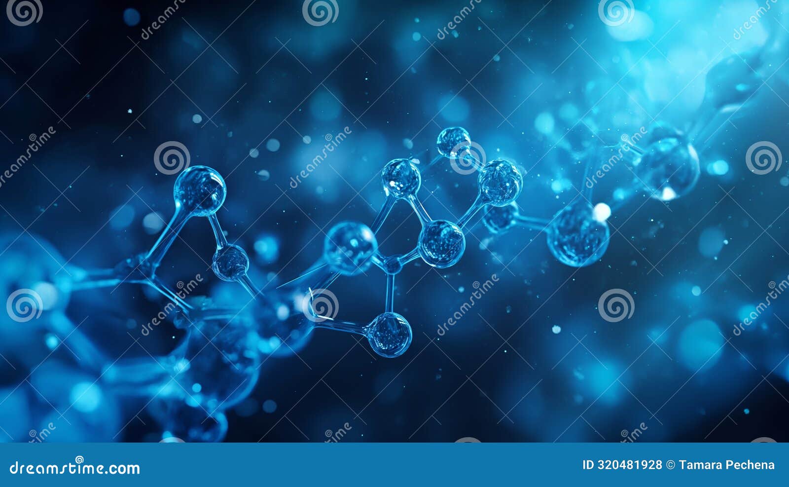 Blue Molecule Structure Illustration with Atoms Connected by Bonds. the ...