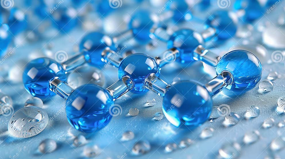 Blue Molecule Structure with Water Droplets Stock Illustration ...