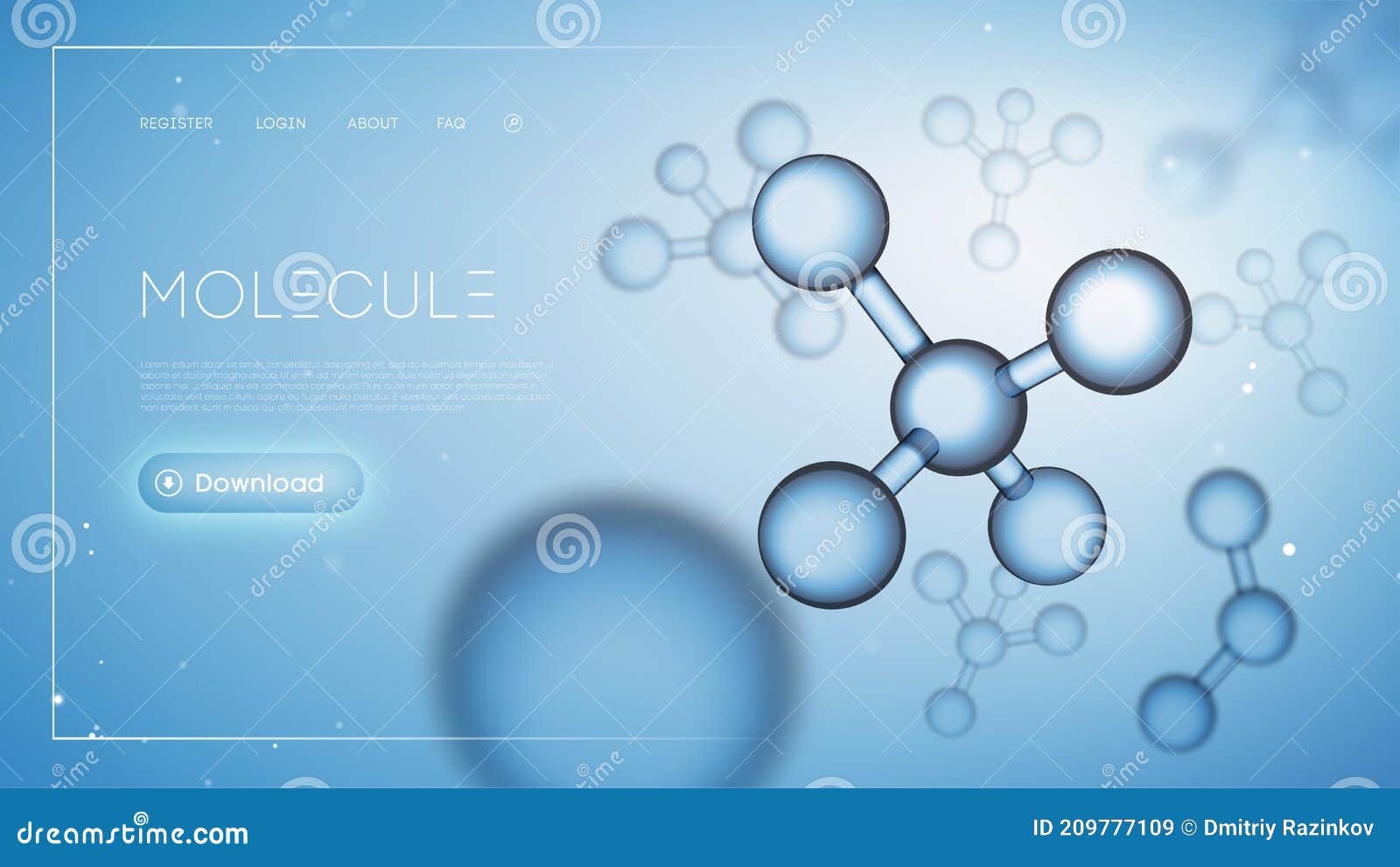 Blue Molecule on White Background. Chemical Background. Molecular ...
