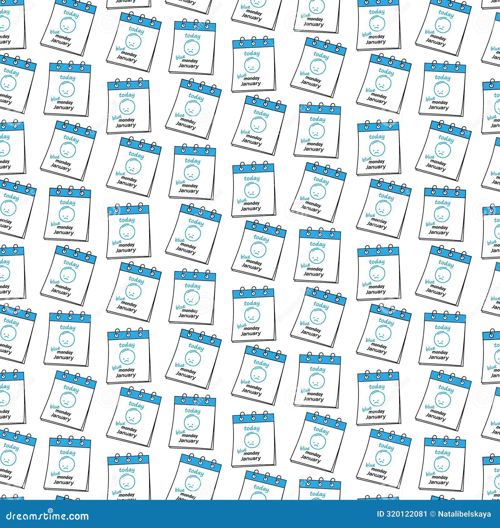 Blue Monday Calendar Pages with Sad Faces and Inscriptions Seamless ...