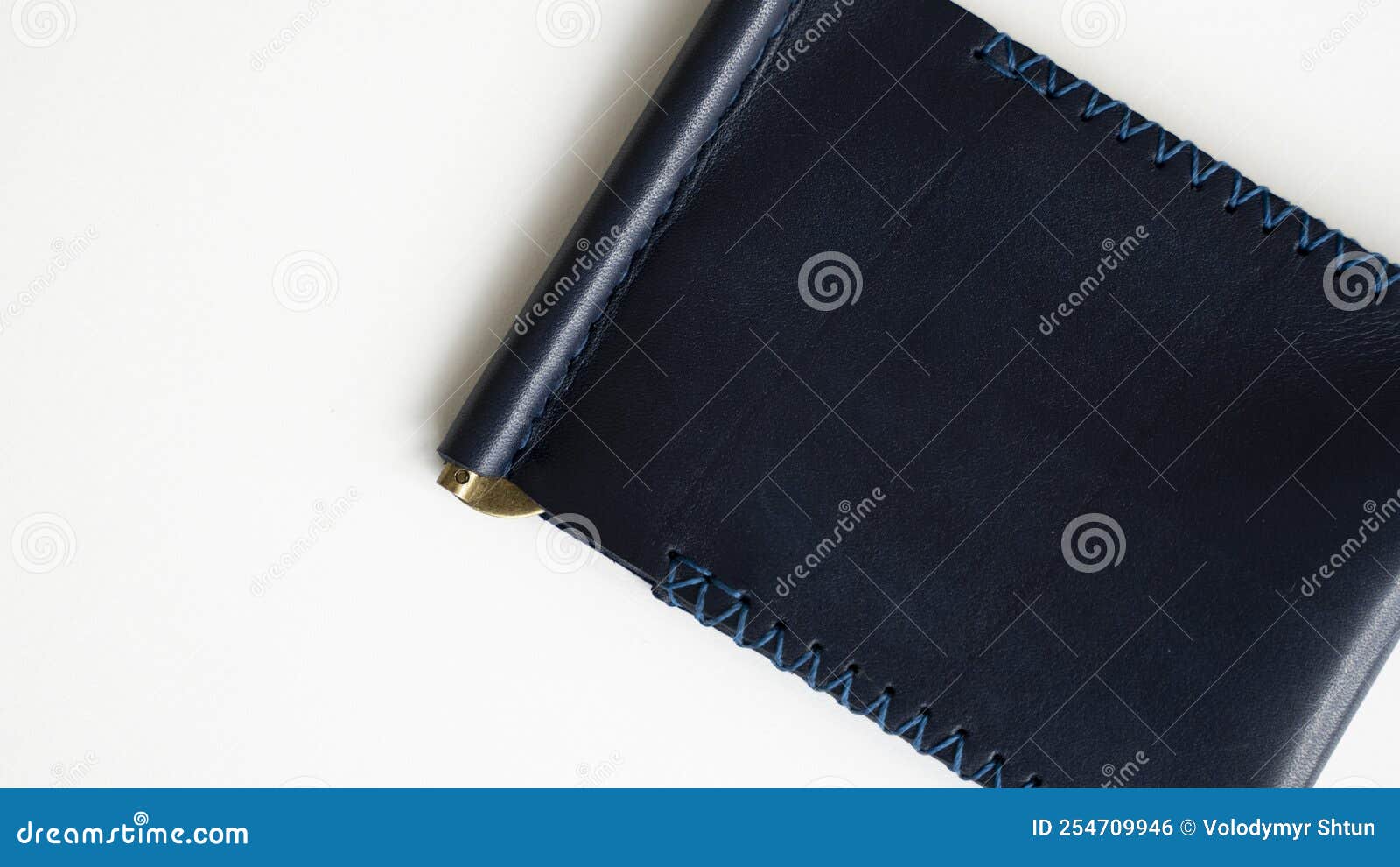Blue Money Clip Handmade from Genuine Leather on White Surface. Stock ...