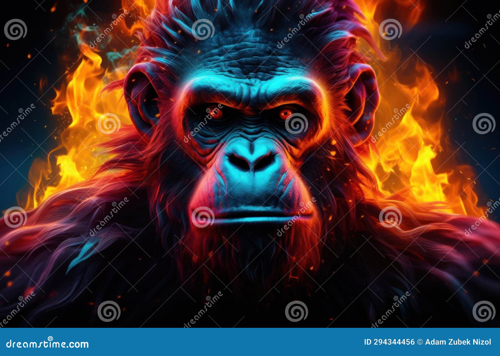 Red Blue Monkey Seamless Pattern. Wild Tropical Mammal Animal Ape Icon ...