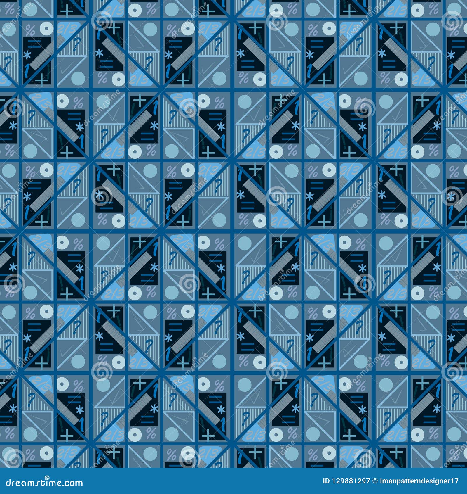 Blue Monochromic Modern Geometric Repeating Pattern with Math Symbols ...
