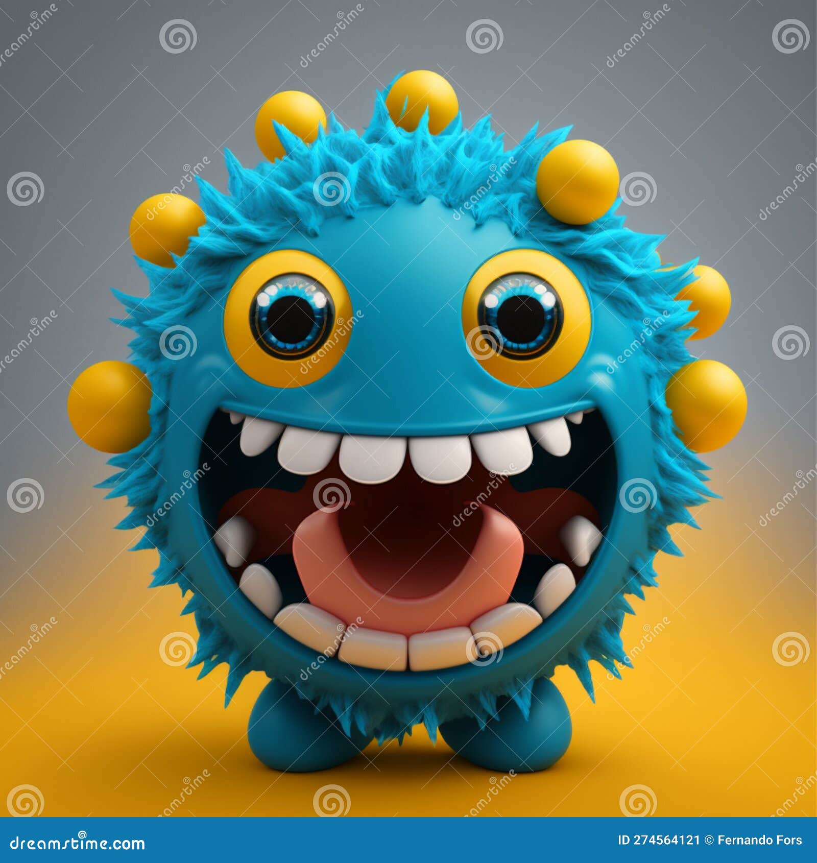 Blue Monster 3D Illustration Smiling with Big Blue Eyes Stock ...