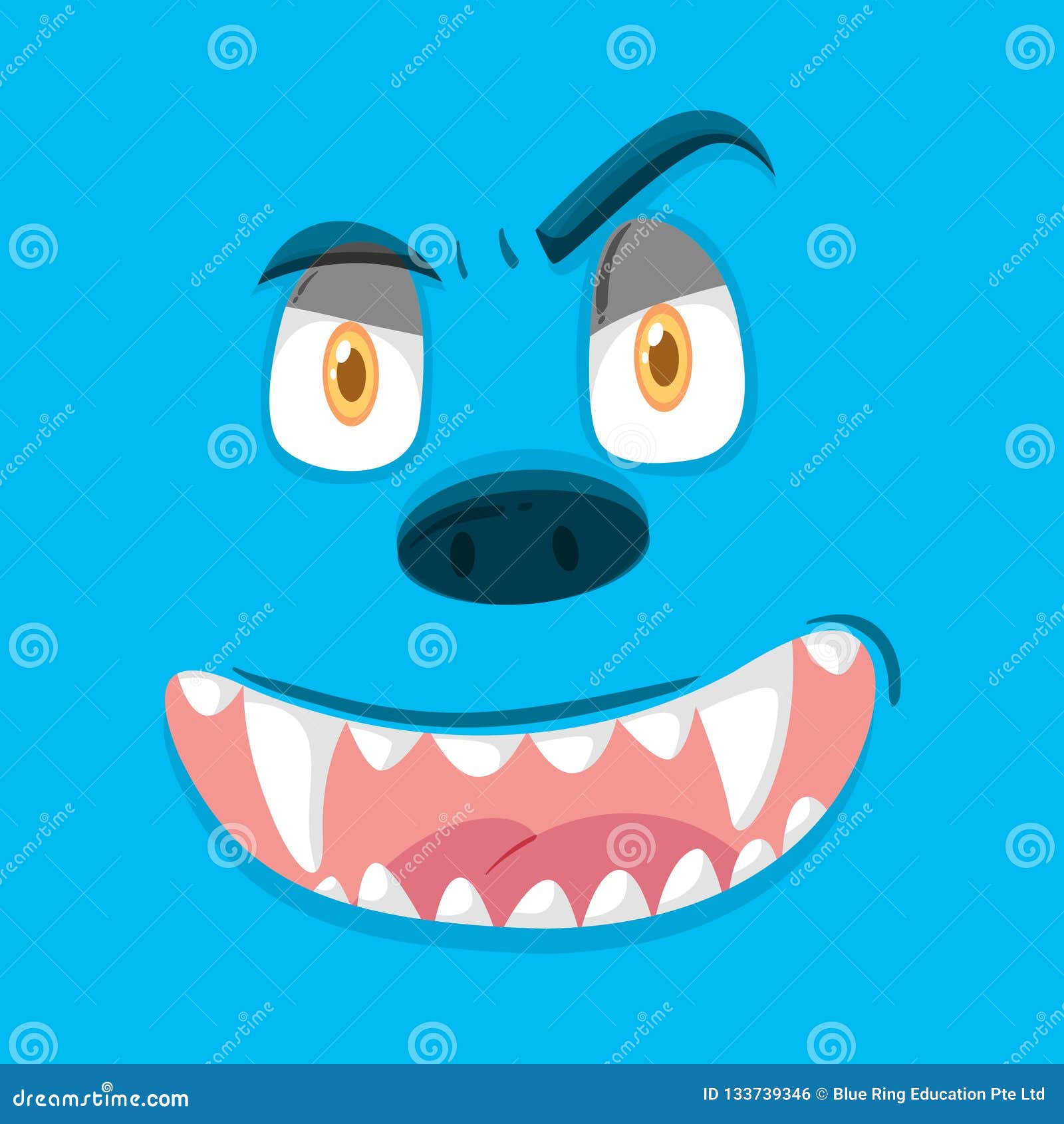 BLue Monster Facial Expression Stock Vector - Illustration of teeth ...