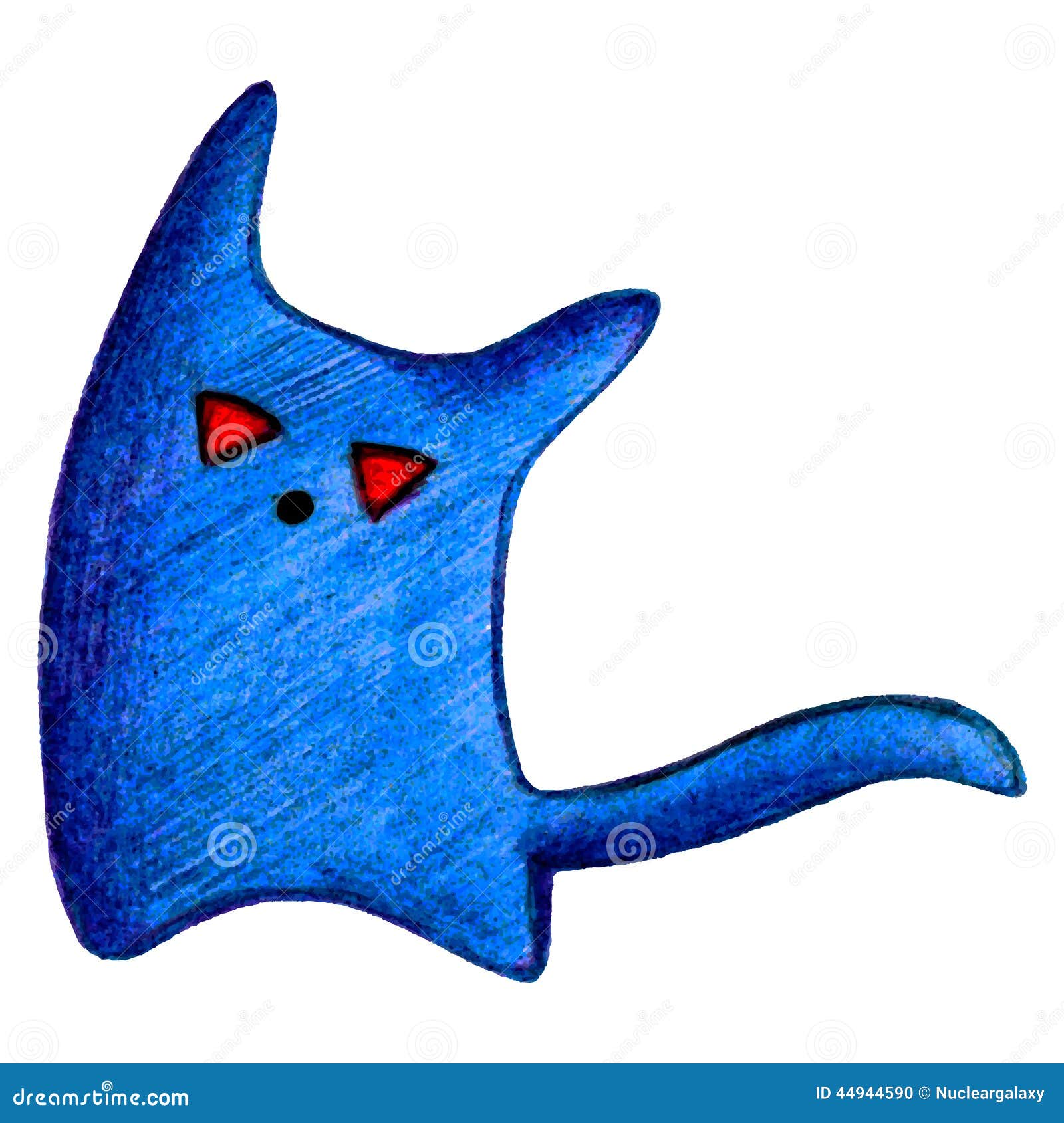 Blue Monster with Red Eyes and a Tail Draw a Pencil Stock Vector ...