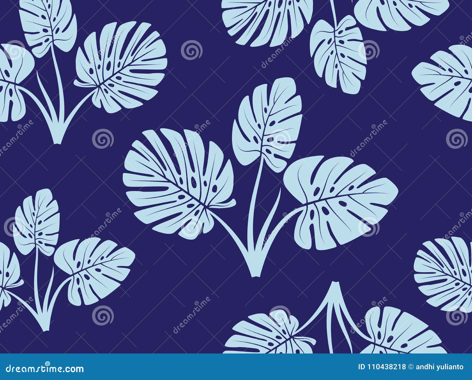 Blue Monstera Plant Vector Tropical Theme Seamless Pattern Stock ...