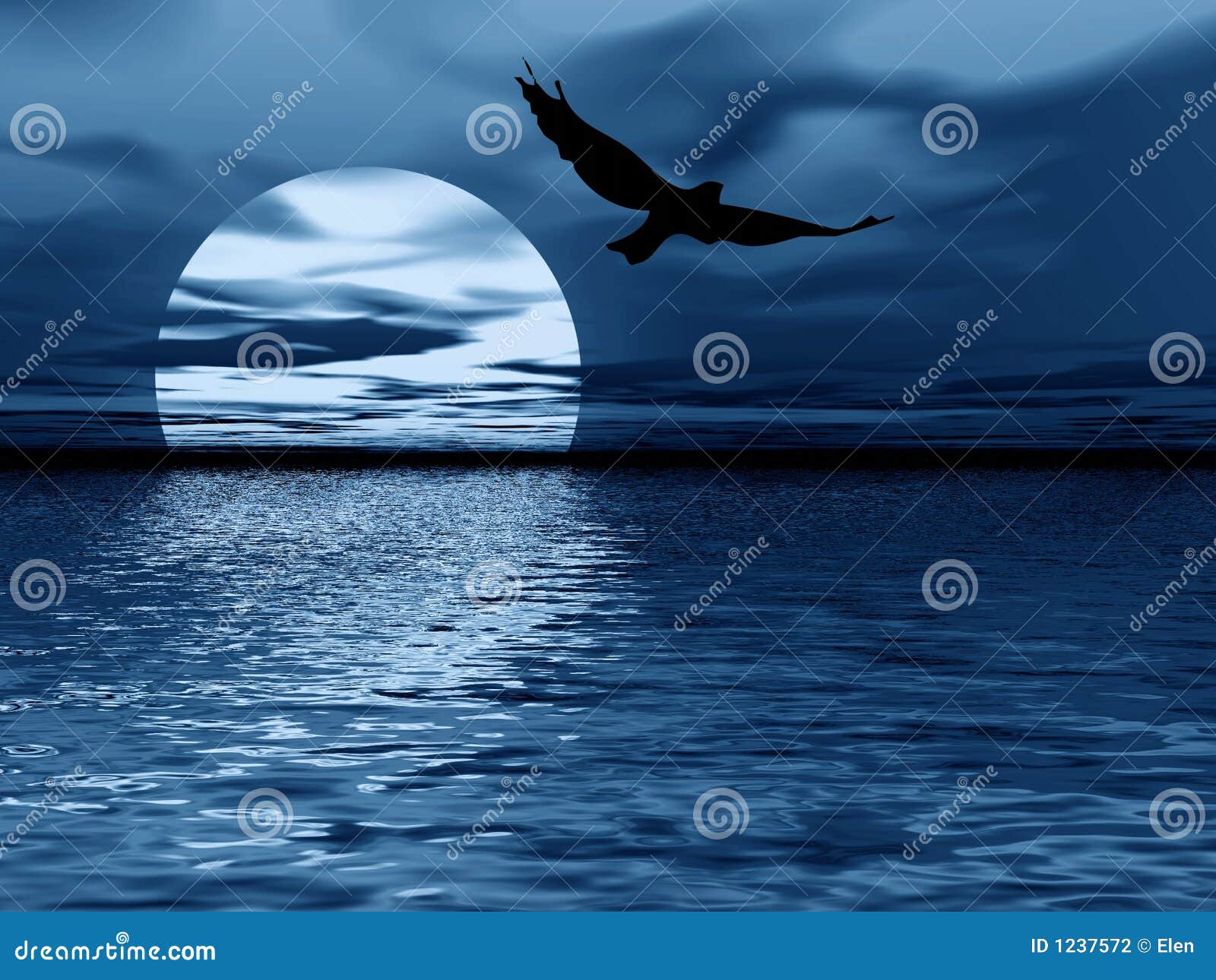 Blue moon and bird stock illustration. Illustration of design - 1237572