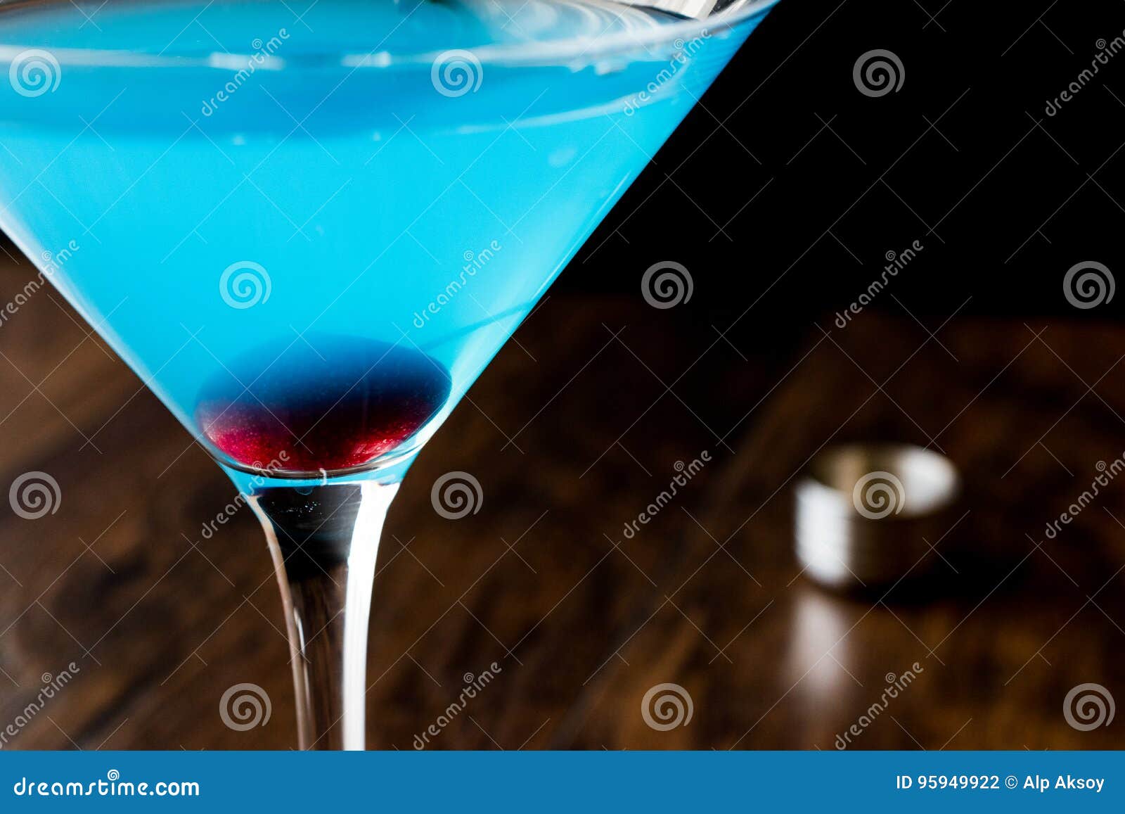 Blue Moon Cocktail with Cherry on Wooden Surface. Stock Photo - Image ...