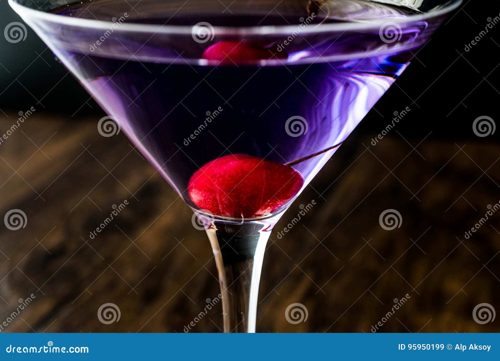 Blue Moon Cocktail with Cherry on Wooden Surface. Stock Image - Image ...