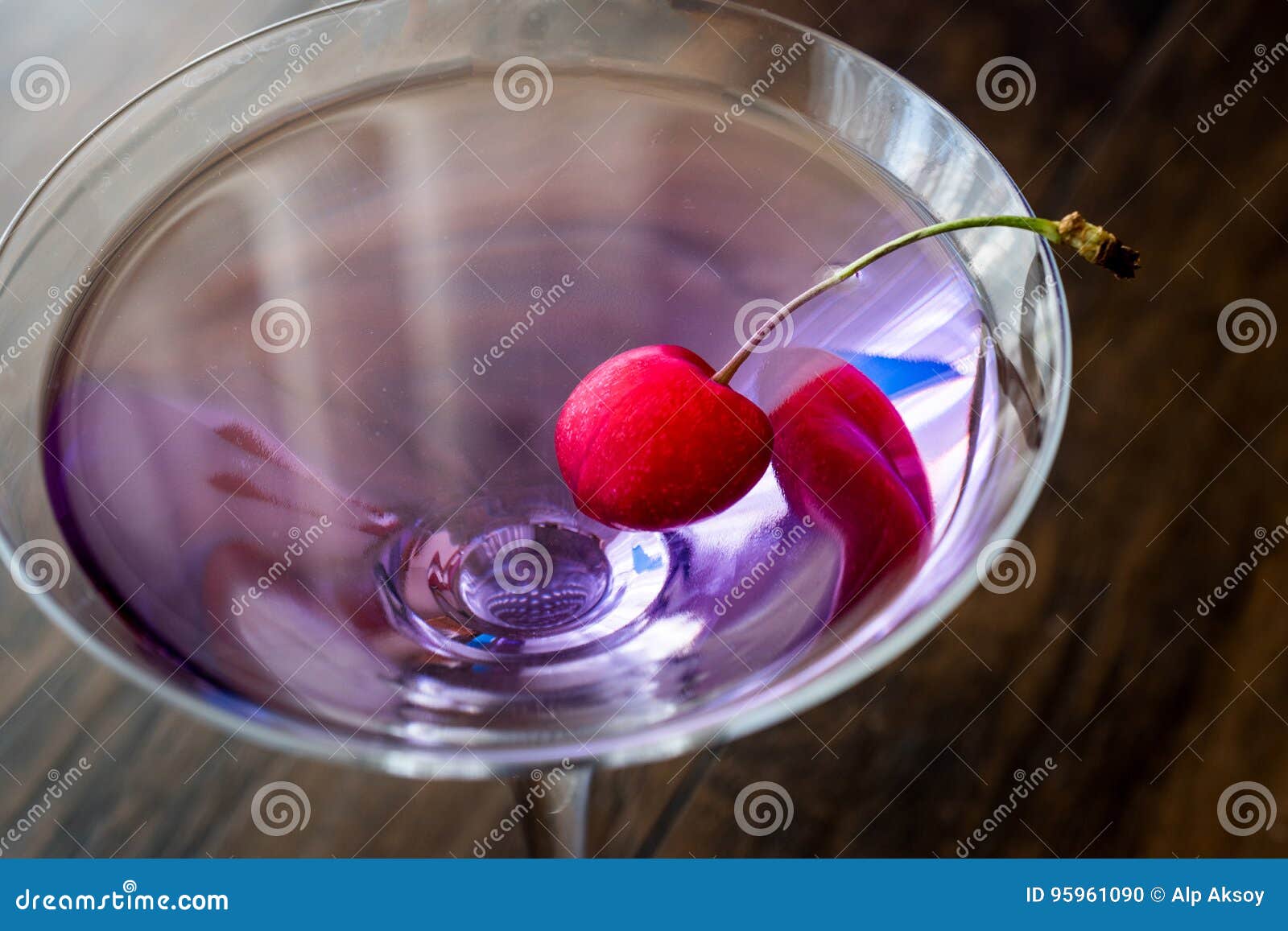 Blue Moon Cocktail with Cherry on Wooden Surface. Stock Photo - Image ...