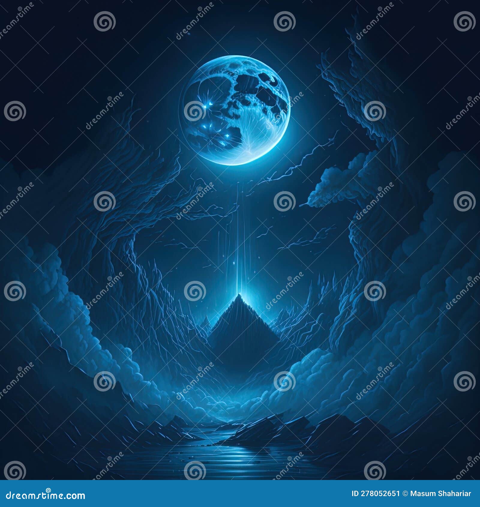 A Blue Moon Rising Over a Mountain and a Lake Stock Illustration ... A Blue Moon Rising Over a Mountain and a Lake Stock Illustration ...
