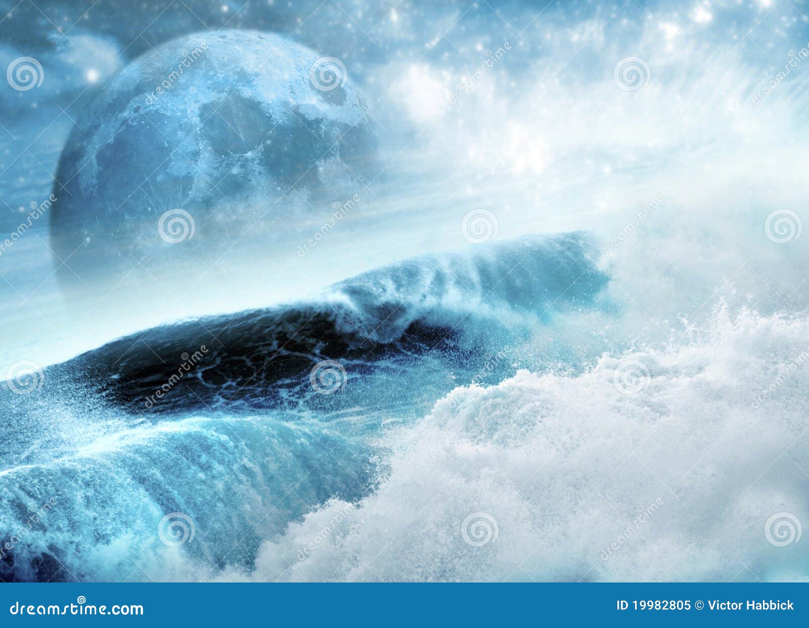Blue moon and waves stock image. Image of wave, ocean - 19982805