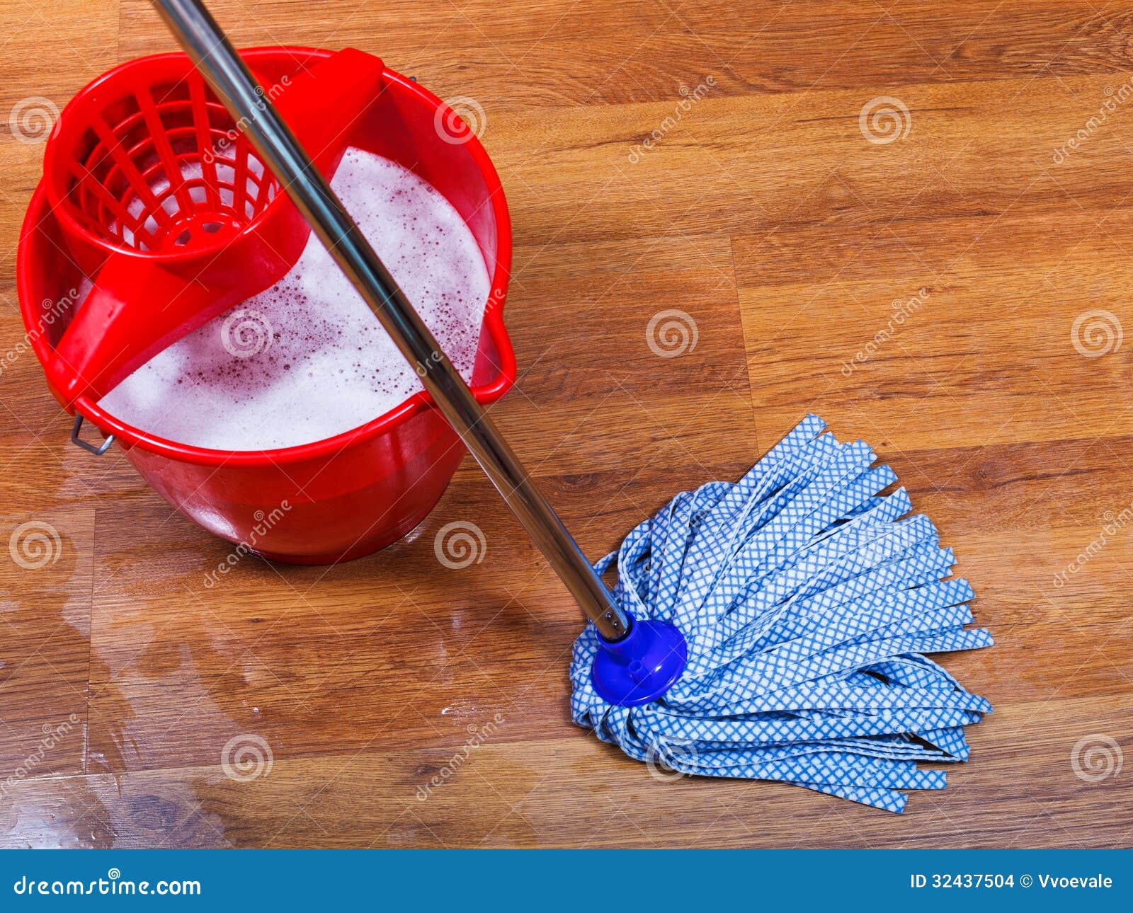 Blue mop and red bucket stock photo. Image of household - 32437504