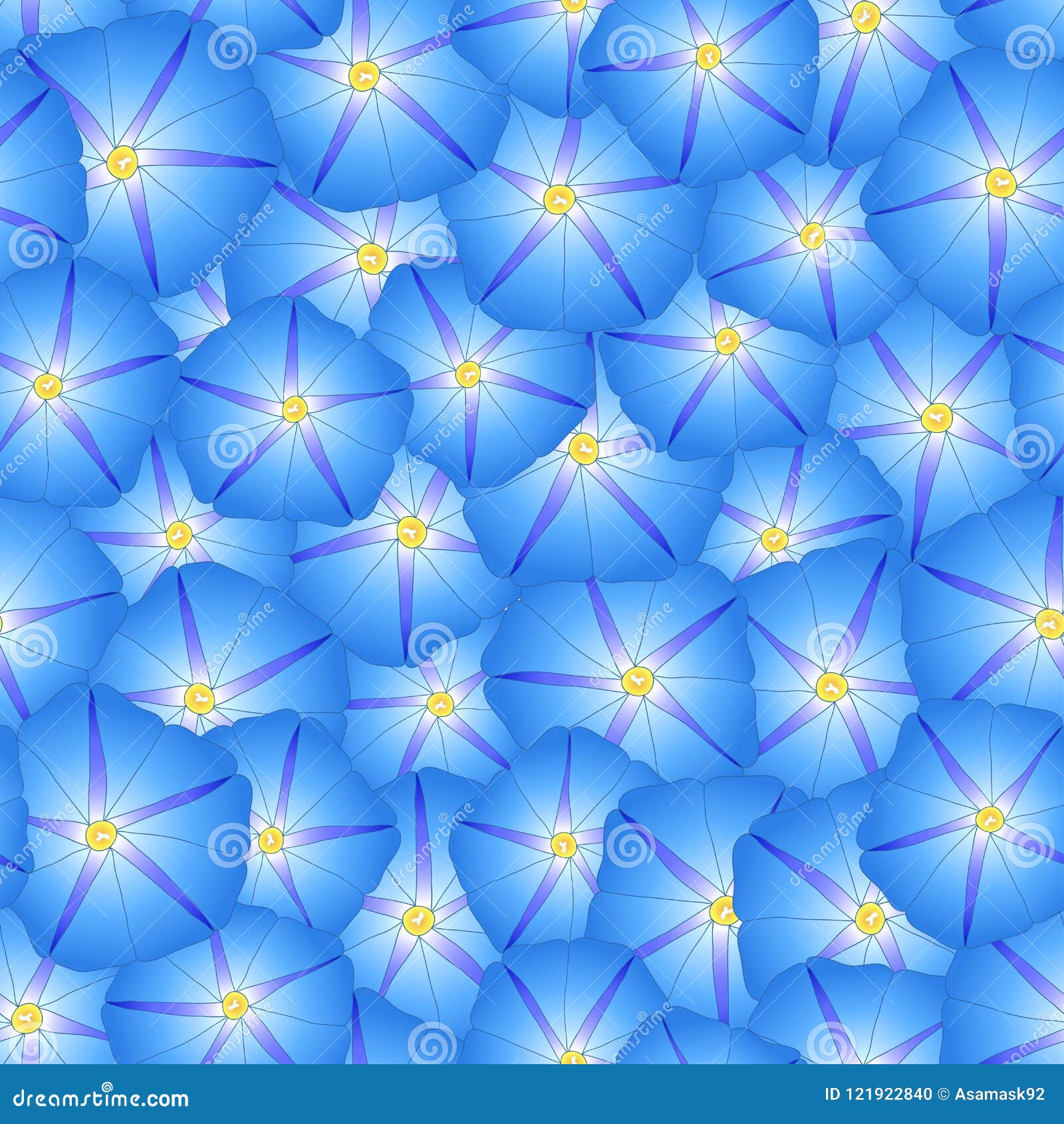 Blue Morning Glory Flower Seamless Background. Vector Illustration ...