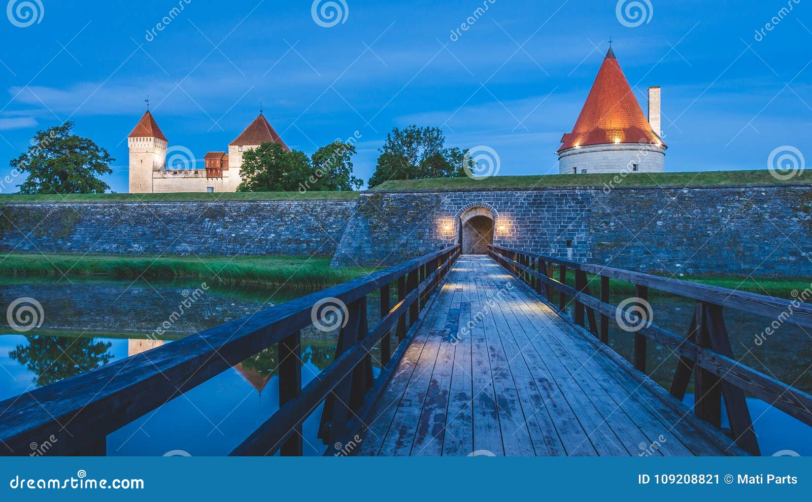 Morning on the Bridge To the Castle Stock Image - Image of blue ...