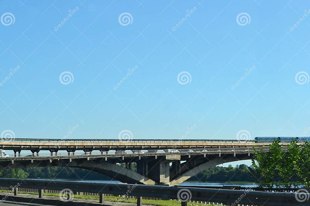 Blue Morning Sky and the Subway is Going Over the Bridge Stock Photo ...