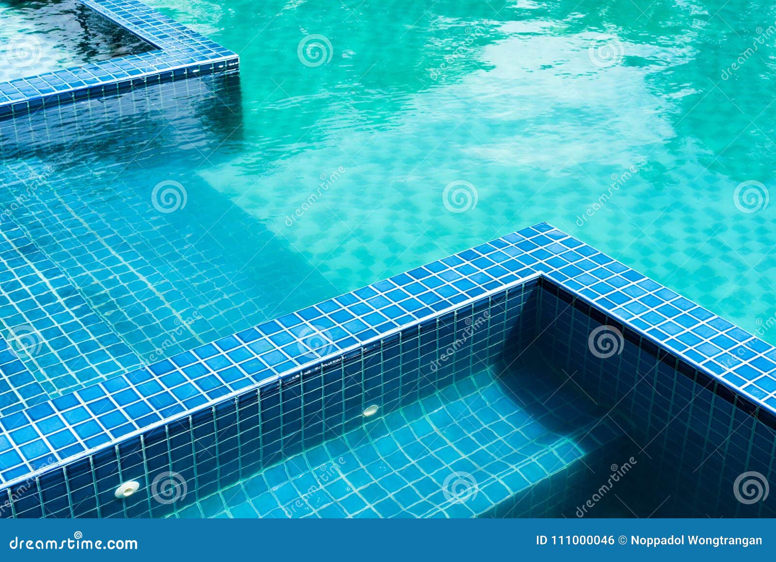 Blue Mosaic Tile Steps in Green Swimming Pool Stock Photo - Image of ...