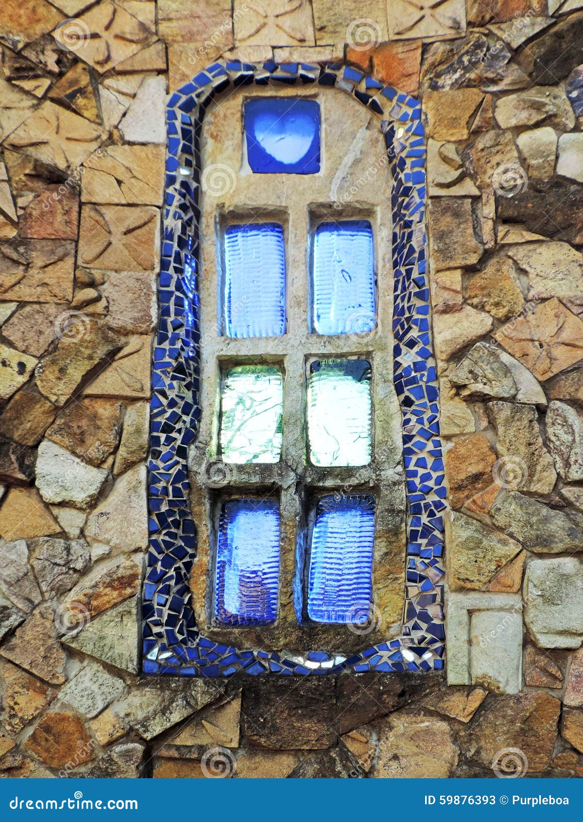 Blue Mosaic Window on Stone Building Stock Image - Image of building ...