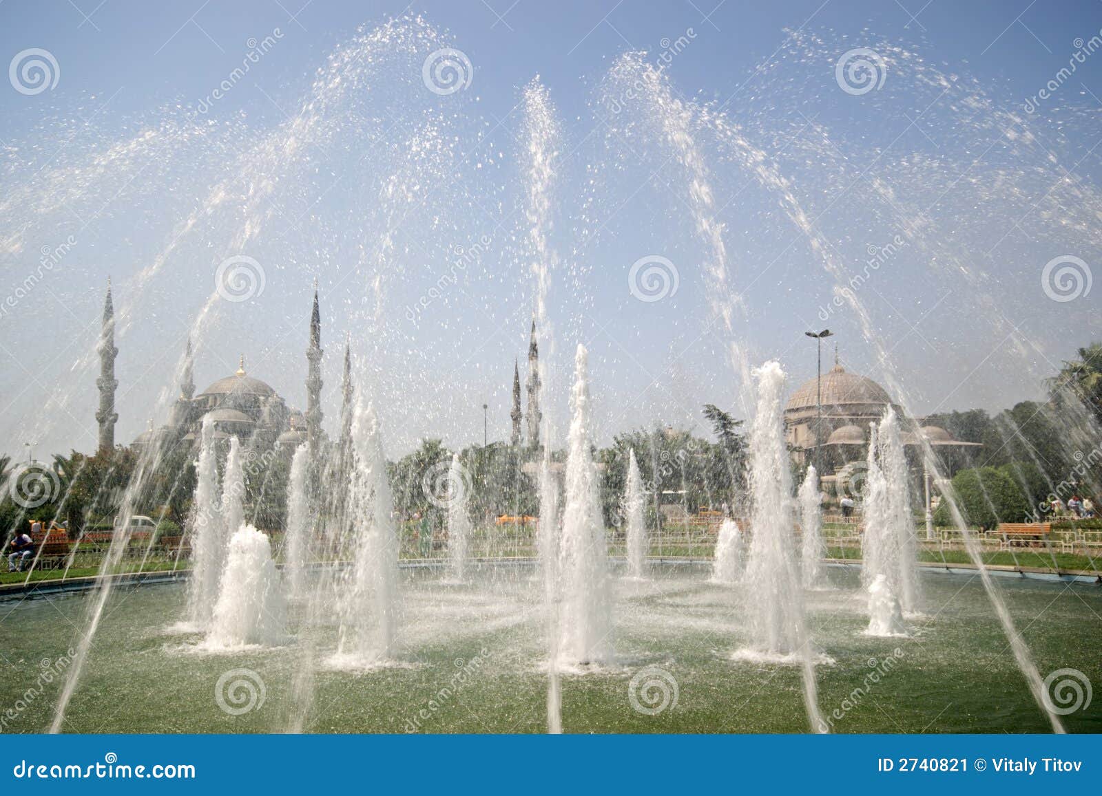 Blue Mosque through Fountains Stock Image - Image of scene ...