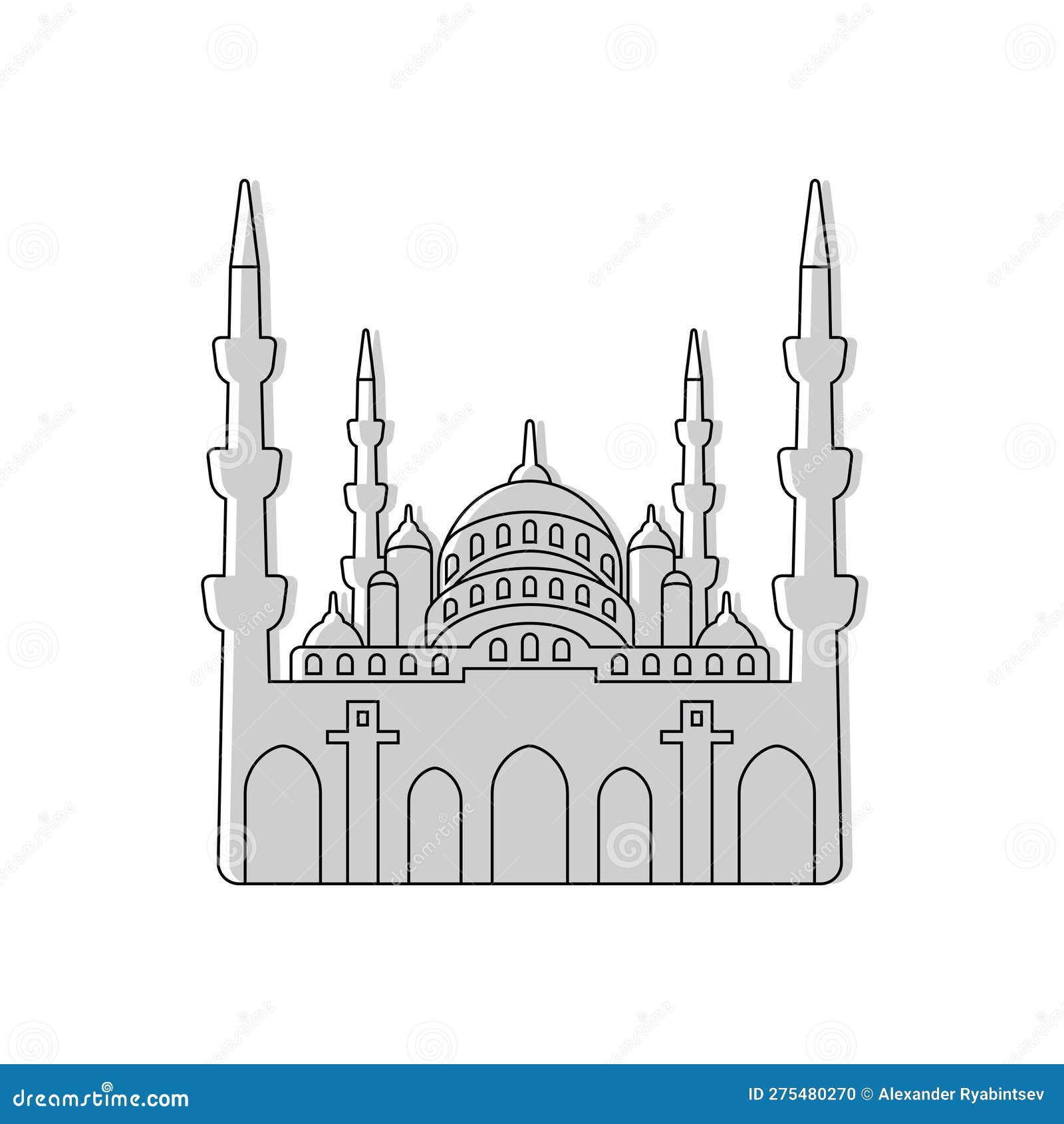 Blue Mosque, Istanbul Landmark. Line Vector Illustration. Stock Vector ...