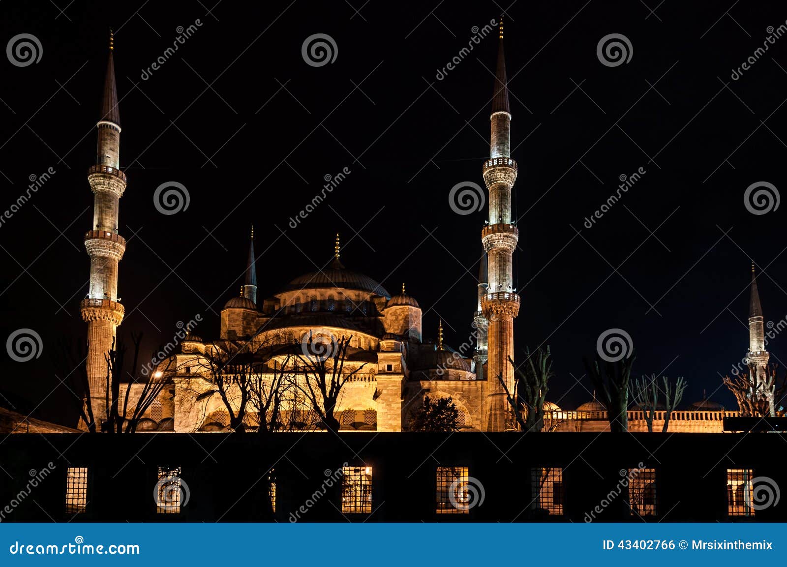 Blue Mosque in Istanbul at Night Stock Photo - Image of minaret, city ...