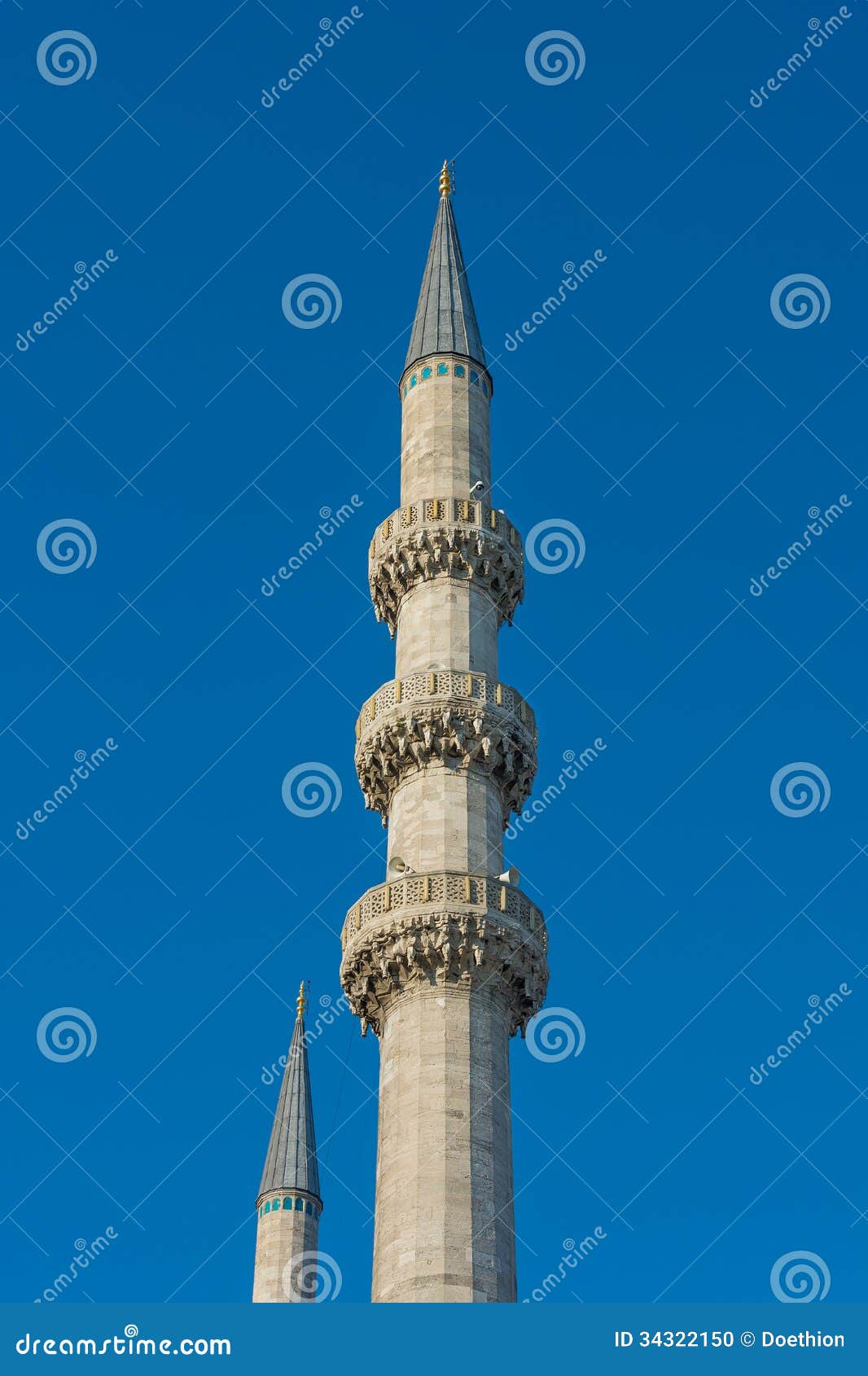 Blue Mosque Minaret Tower in Closeup Stock Photo - Image of islam ...