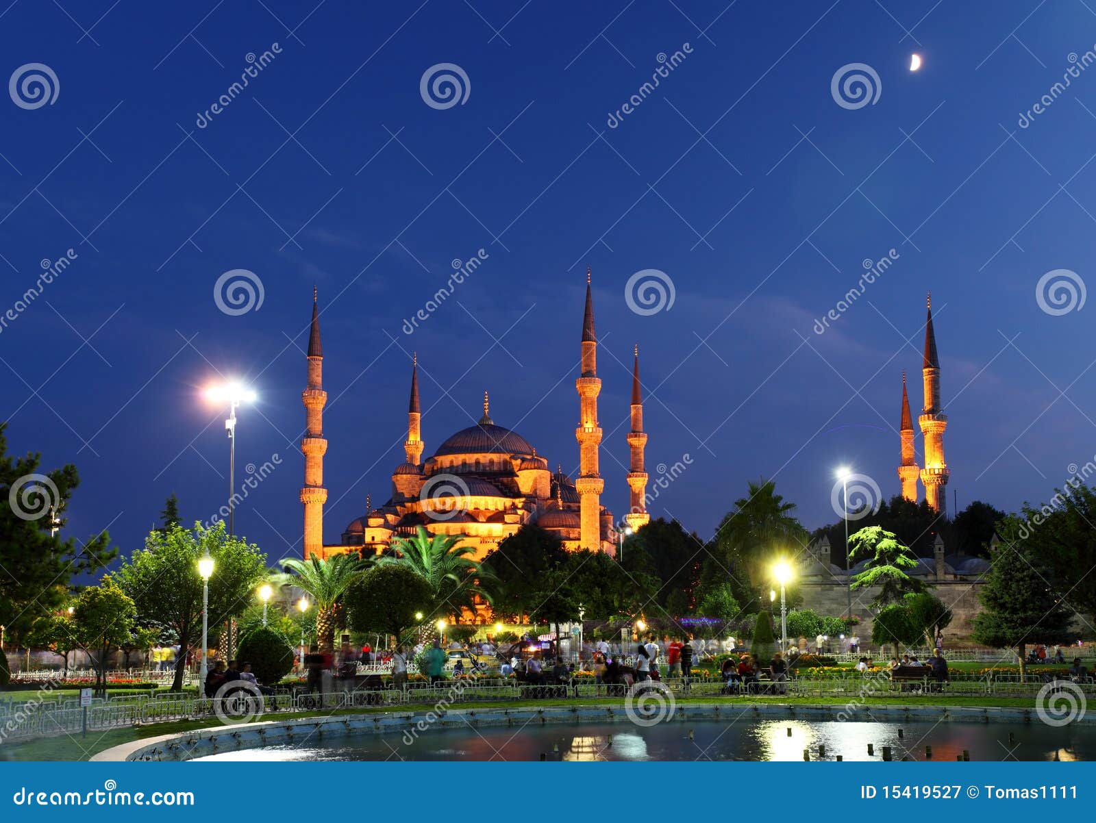 Blue Mosque with Moon - Istanbul Stock Image - Image of minaret ...