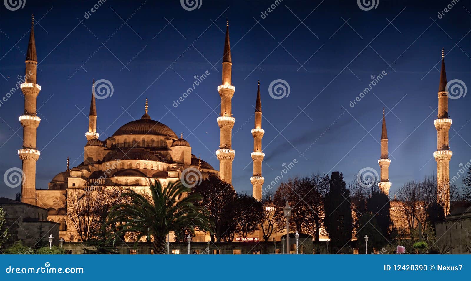 The Blue Mosque at Night stock photo. Image of sultanahmet - 12420390
