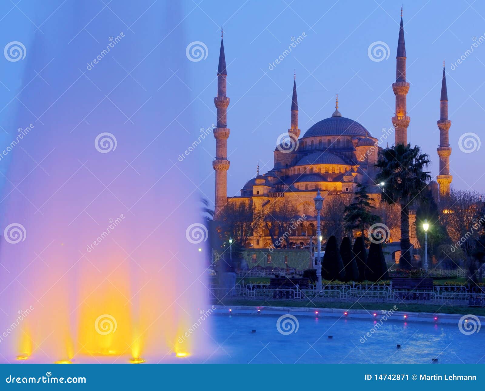 Blue Mosque at night stock image. Image of illuminated - 14742871