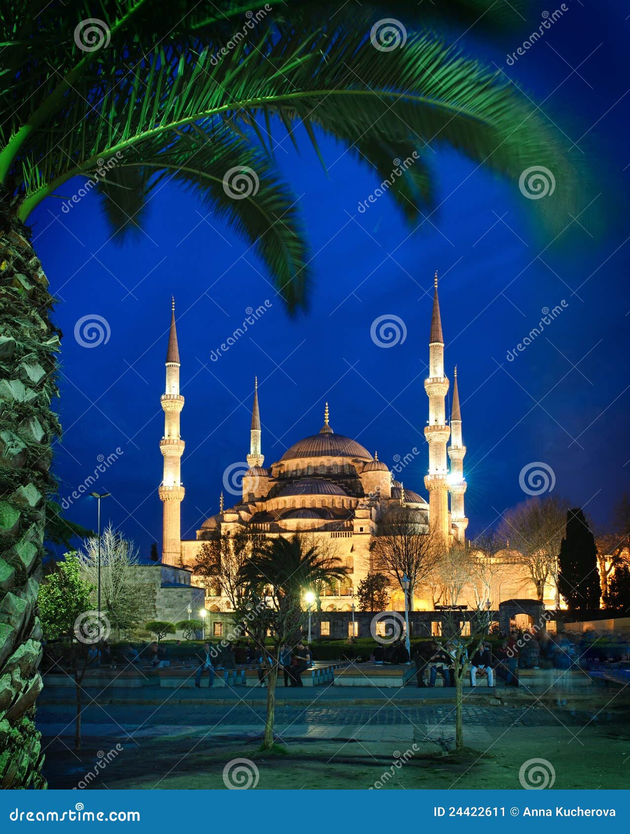 Blue Mosque at night stock image. Image of landmark, night - 24422611