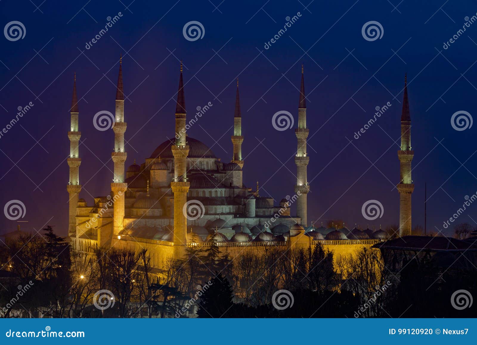 Blue mosque at night stock photo. Image of night, ahmet - 99120920