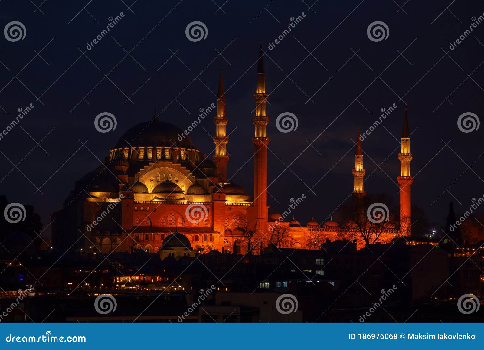 Blue Mosque at Night, Istanbul, Turkey Stock Photo - Image of ...