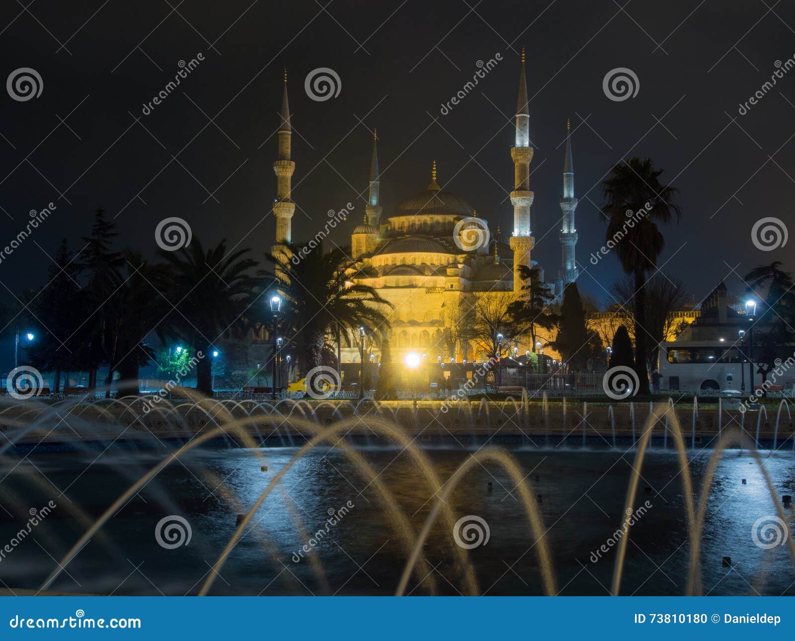 The Blue Mosque at night stock photo. Image of hagiasophia - 73810180