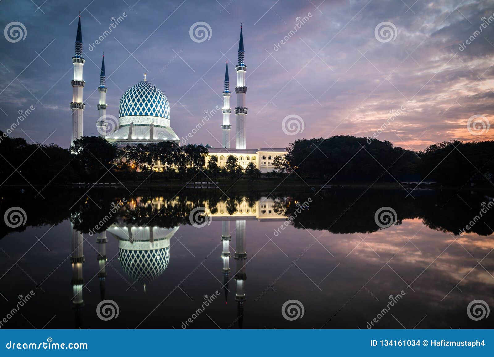 Blue Mosque with Reflection in the Lake during Blue Hour Stock Photo ...