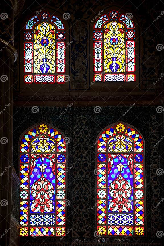 Blue Mosque Stained Glass Windows Stock Image - Image of artwork ...