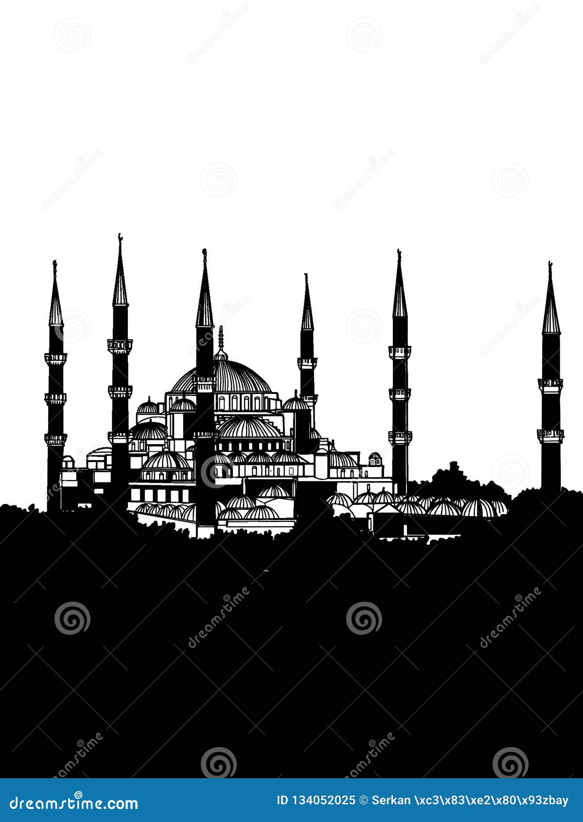 Sultanahmet Camii Blue Mosque Hand Drawing Mosque Watercolor Vector ...